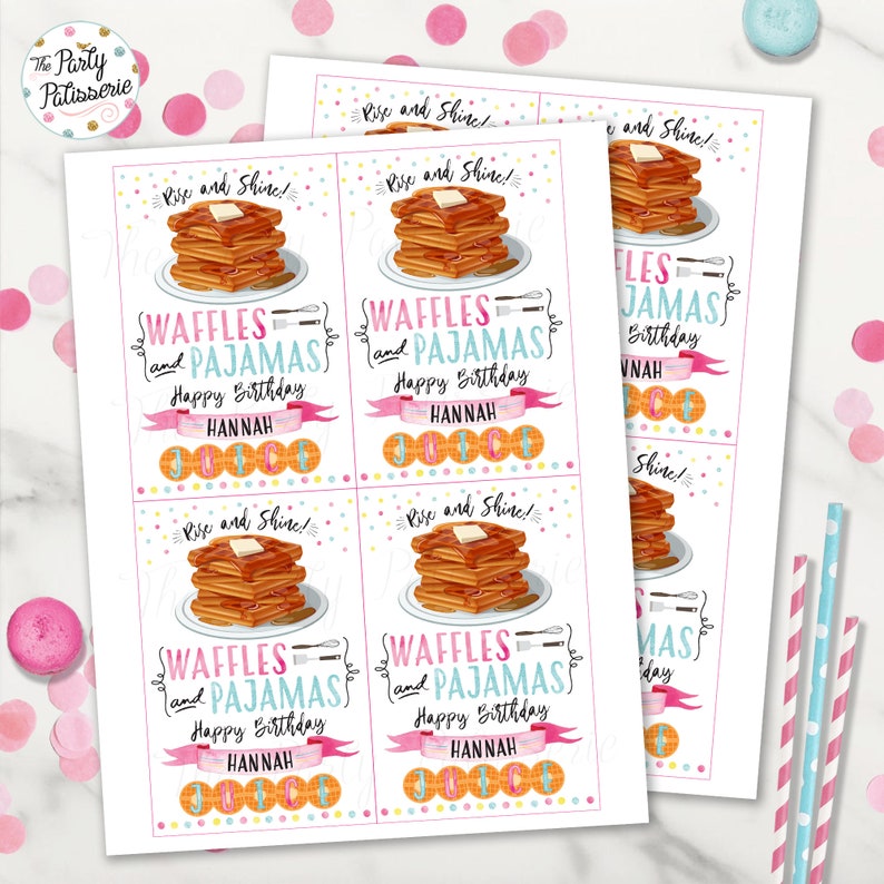 Printable Waffles and Pajamas Juice Pouch Label, Digital File, Custom ...