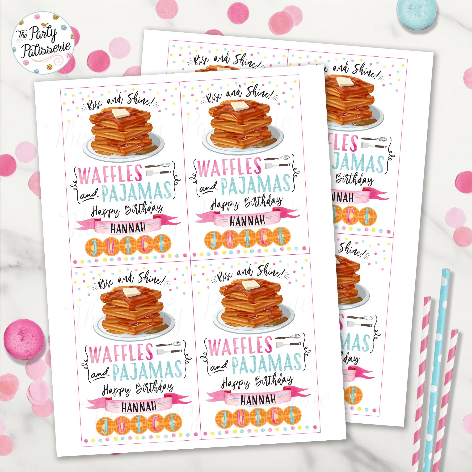Printable Waffles and Pajamas Juice Pouch Label, Digital File, Custom ...