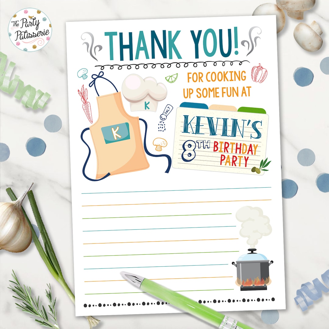 Boy Cooking Party Thank You Note Card 5x7, Cooking Favor Tag, Digital ...