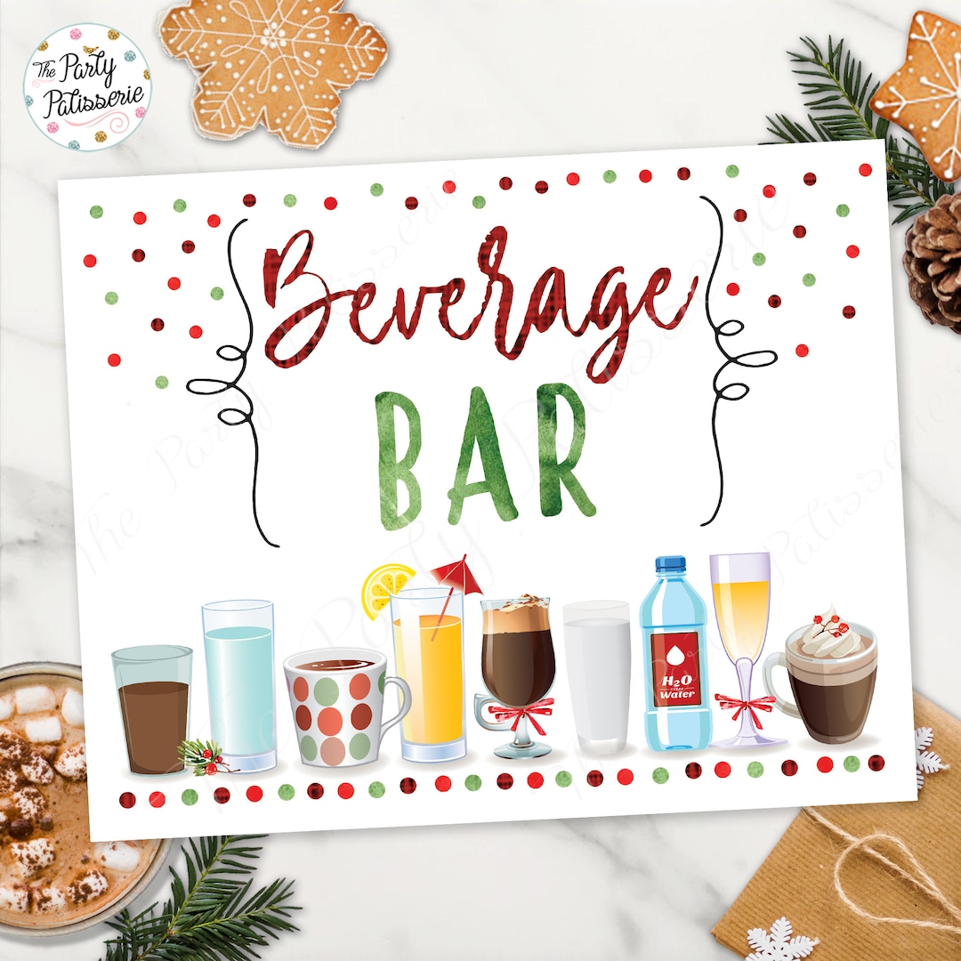 Christmas Beverage Bar Sign, Digital File, Printable, Pajama Party ...