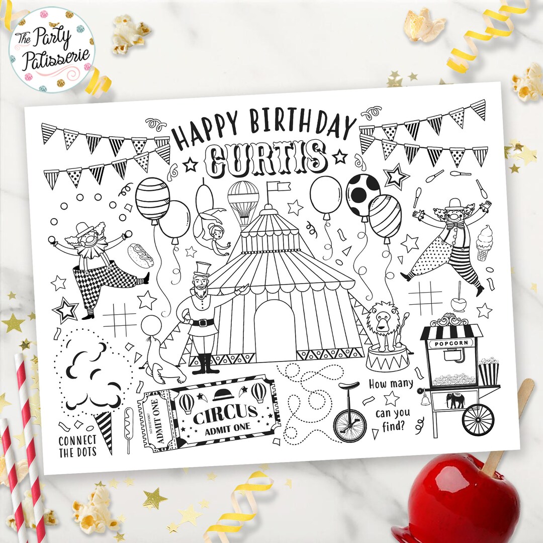 DIGITAL Circus Coloring Placemat, Carnival Placemat, Personalized ...