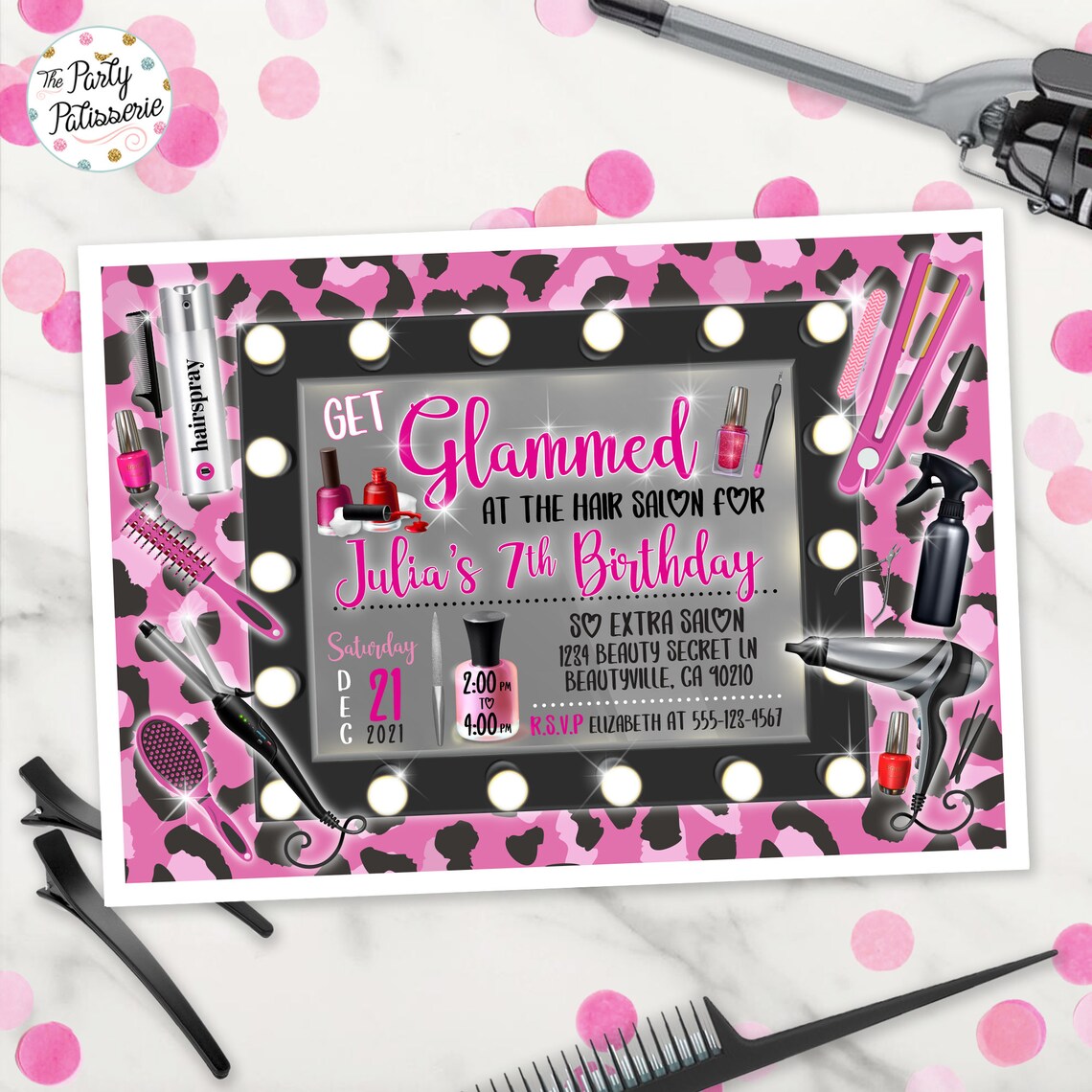 Glam Party Invitation, Hair Salon Birthday, Blowout Party, Pamper Party ...