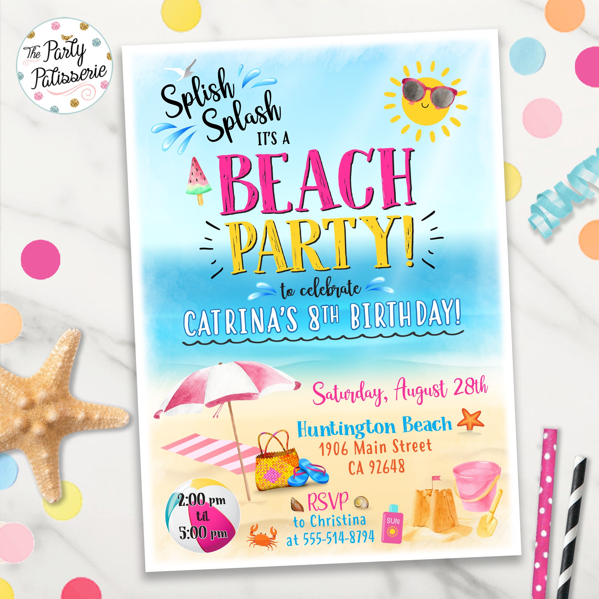 Invitaciones De Aniversario Con Tema De Playa Plantilla De Invitación
