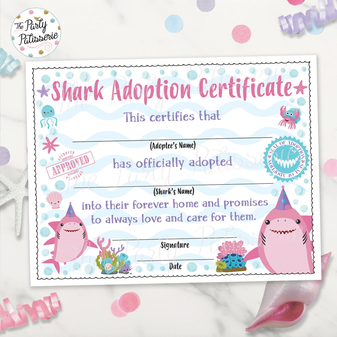 Baby Shark Adoption Certificate, Adopt a Shark, Second Birthday, Under ...