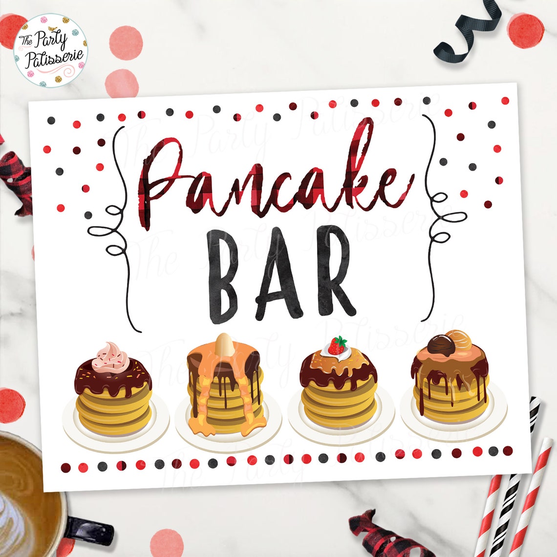 Buffalo Plaid Pancake Bar Sign Printable Pajama Party - Etsy