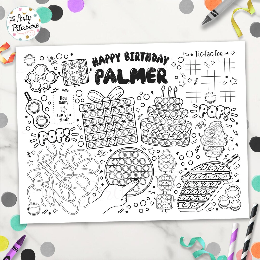 Printable Pop Coloring Placemat, Fidget Toy, Digital File, Push Bubbles ...