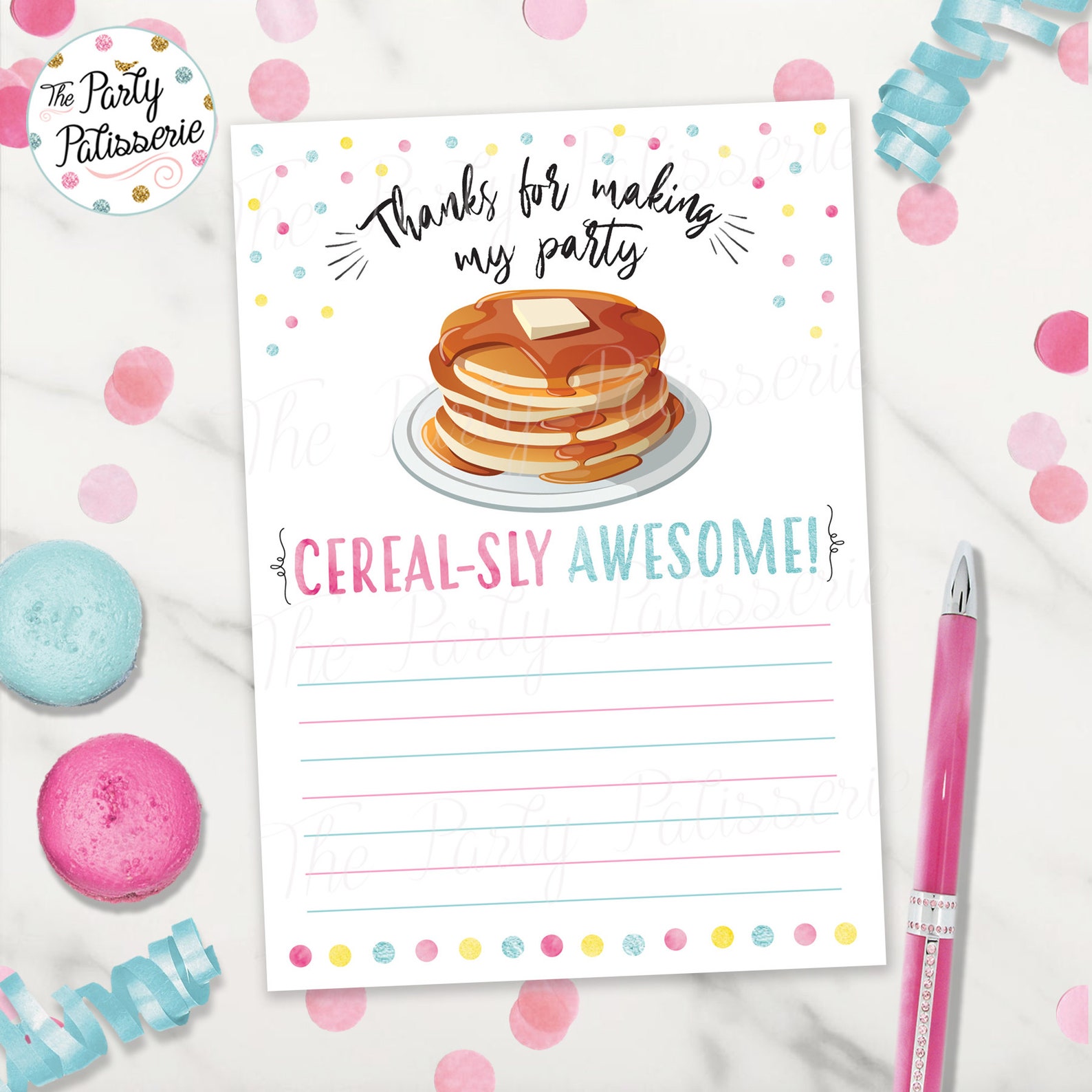 Pancakes and Pajamas Thank You Card, Thank You Note, Pancake Birthday ...