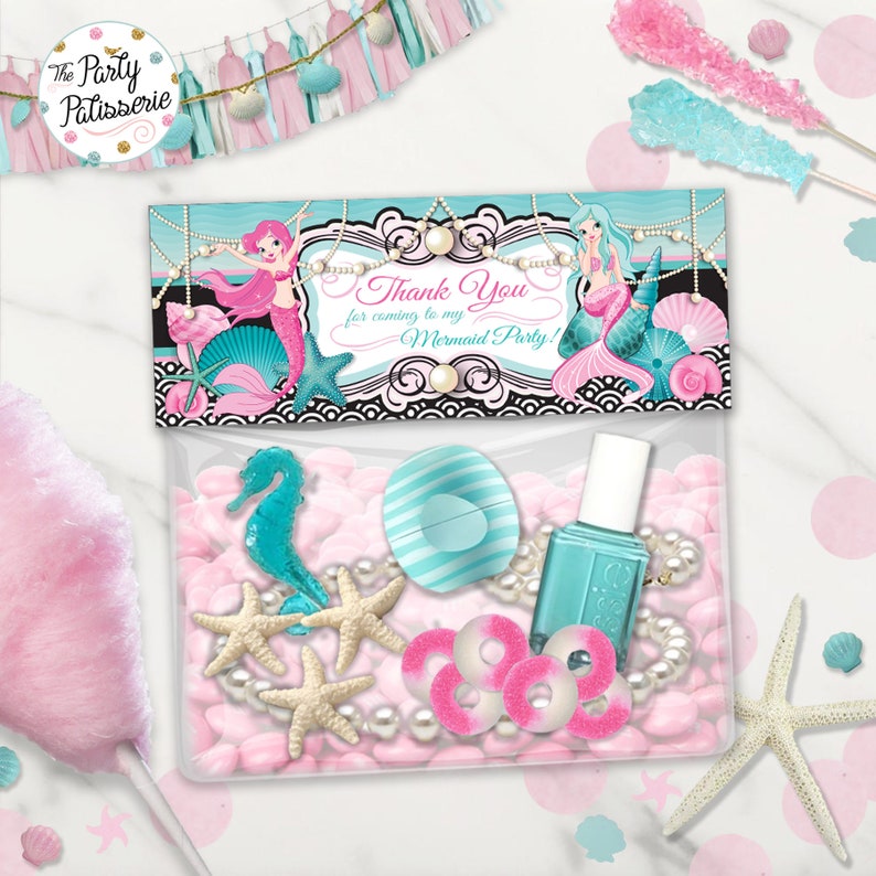 Mermaid Party Birthday Thank You Favor Bag Toppers Instant - Etsy