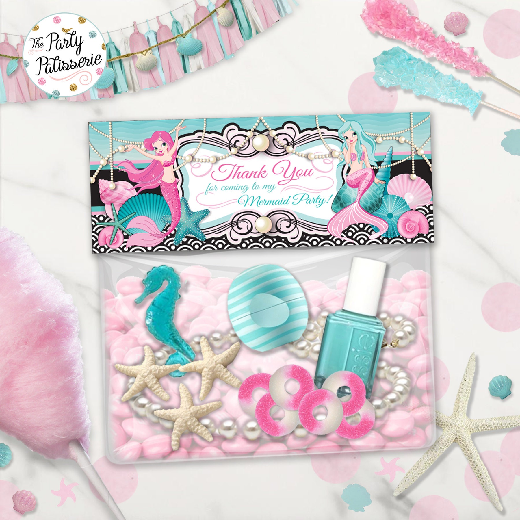 Mermaid Party Birthday Thank You Favor Bag Toppers, Instant Download ...