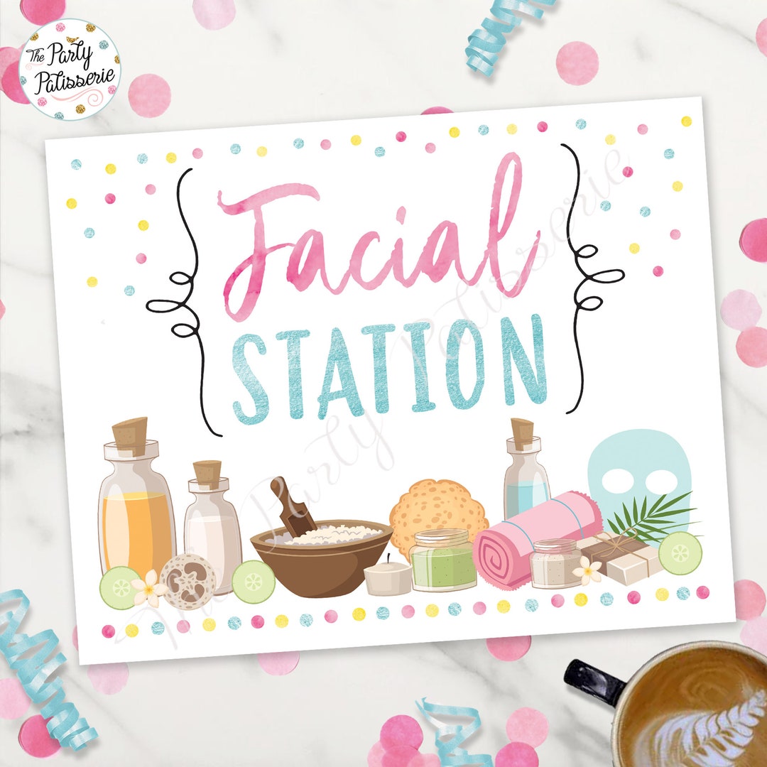 Facial Station Sign, Spa Sign, Digital File, Printable, Pajama Party ...