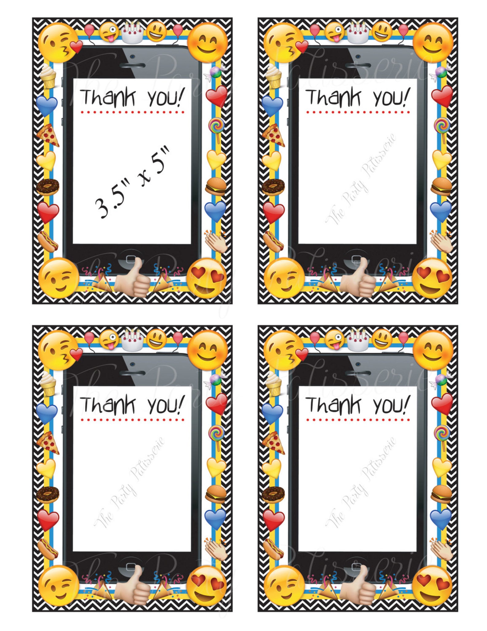 EMOJI Thank You Cards, Emoji Thank You Note, Emoji Birthday, Emoji ...