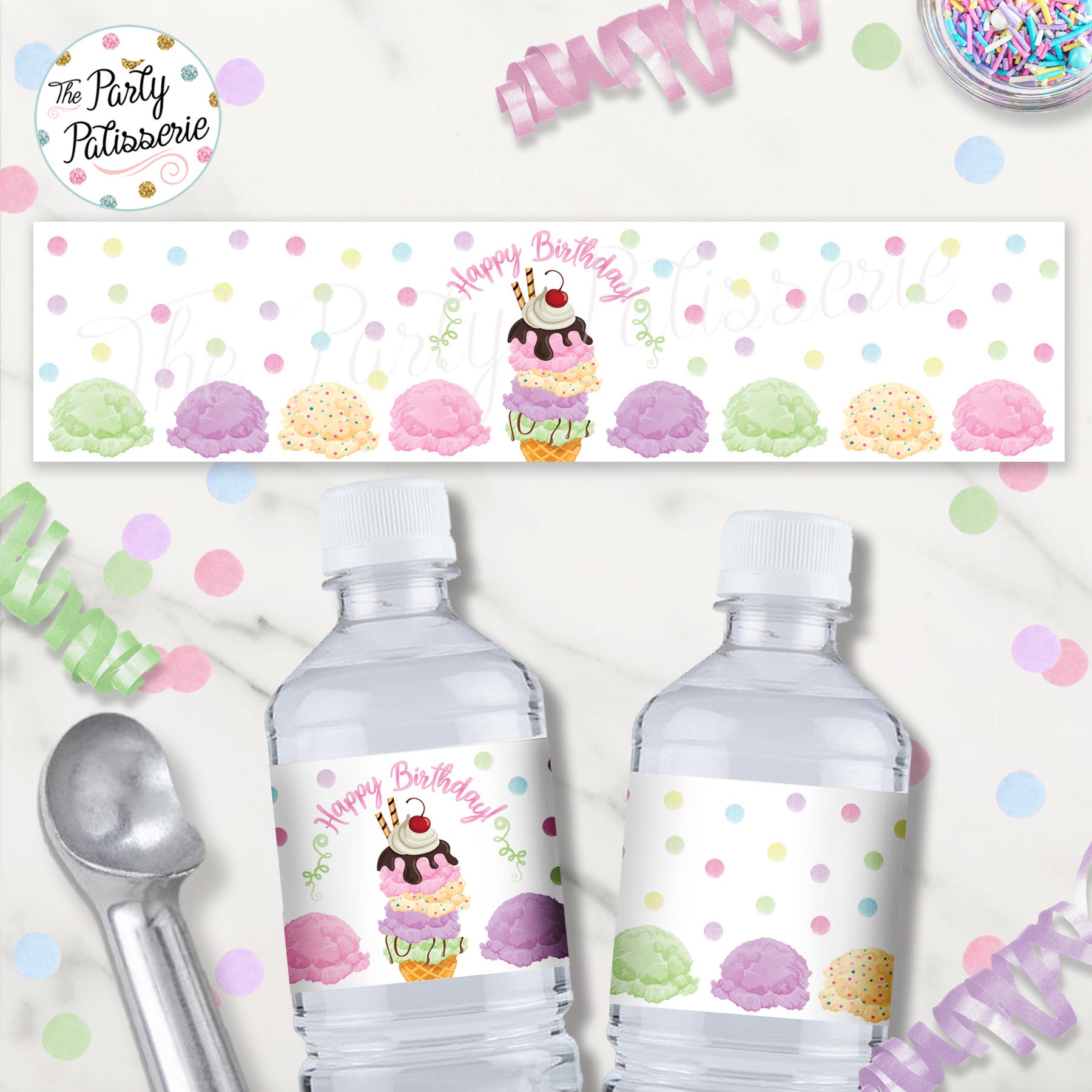 Ice Cream Water Bottle Labels / Digital File / Printable / | Etsy