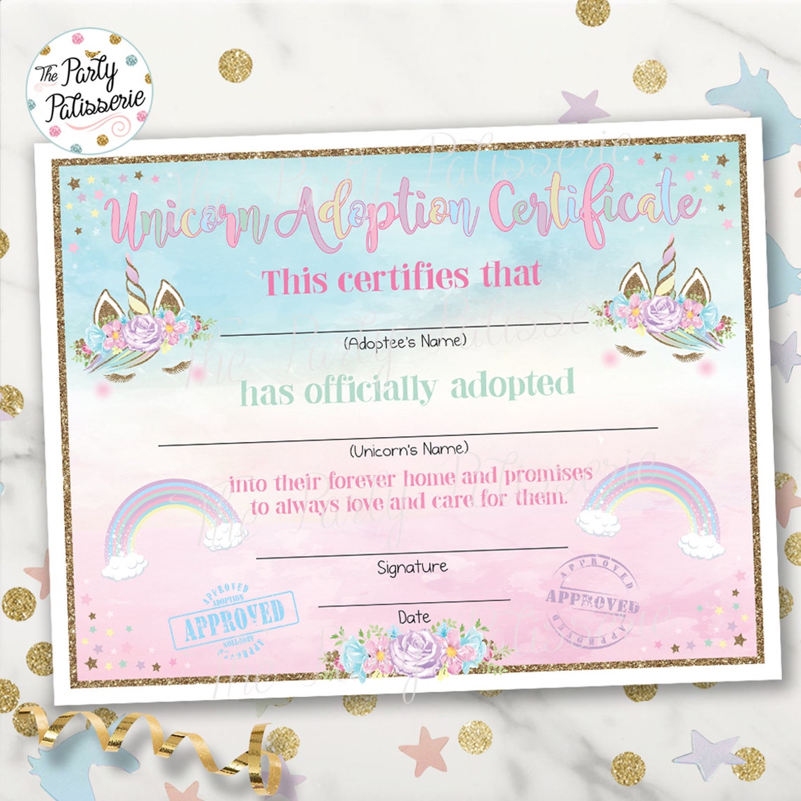 Unicorn Adoption Certificate, Unicorn Birthday, Printable, Instant ...