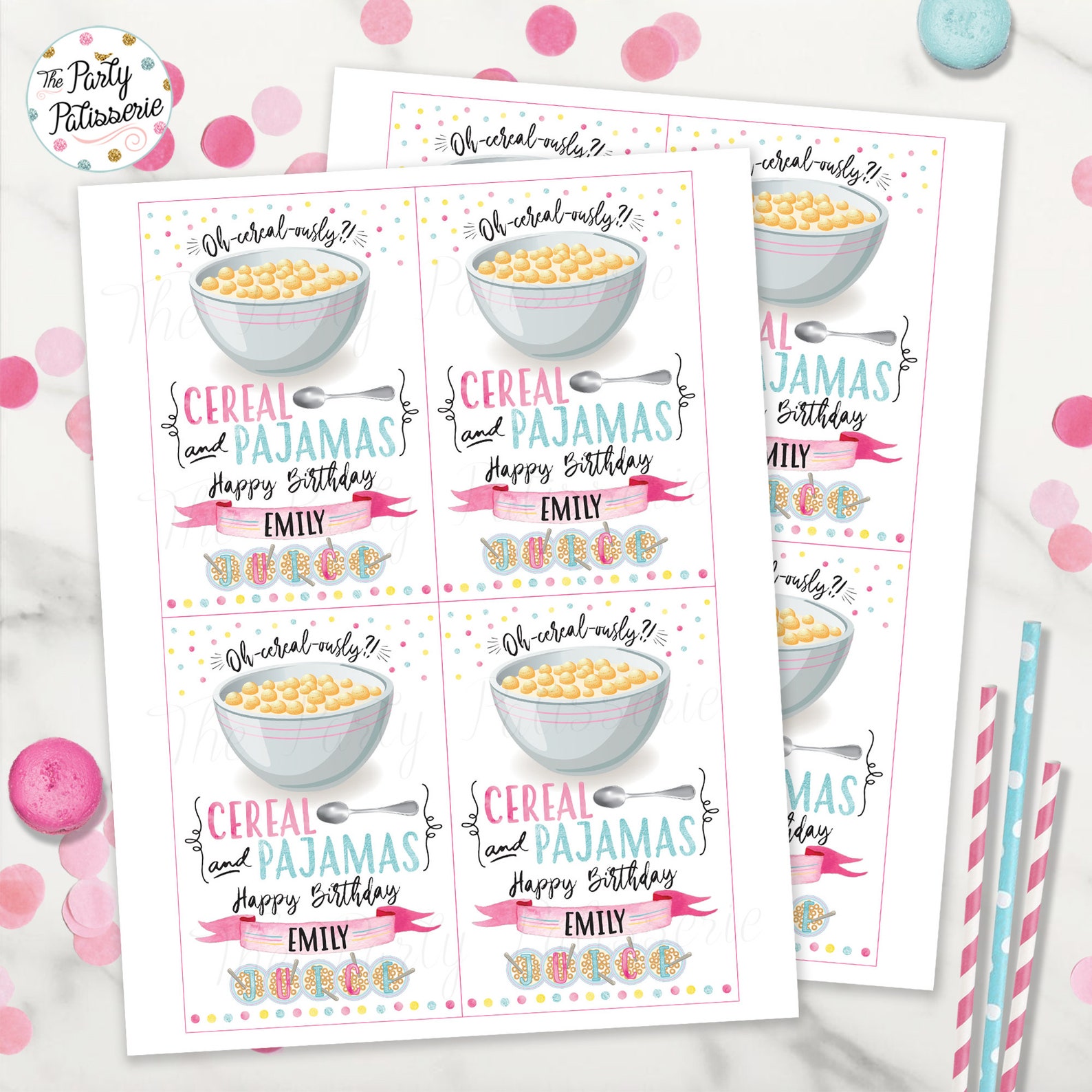 Printable Cereal and Pajamas Juice Pouch Label Digital File - Etsy