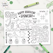 Dinosaur Coloring Placemat, Dino, Personalized, Digital File, Printable ...
