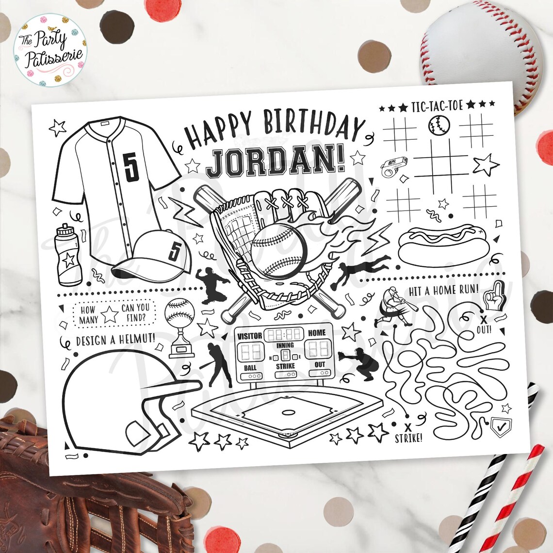 Printable Baseball Coloring Placemat, Personalized - Etsy
