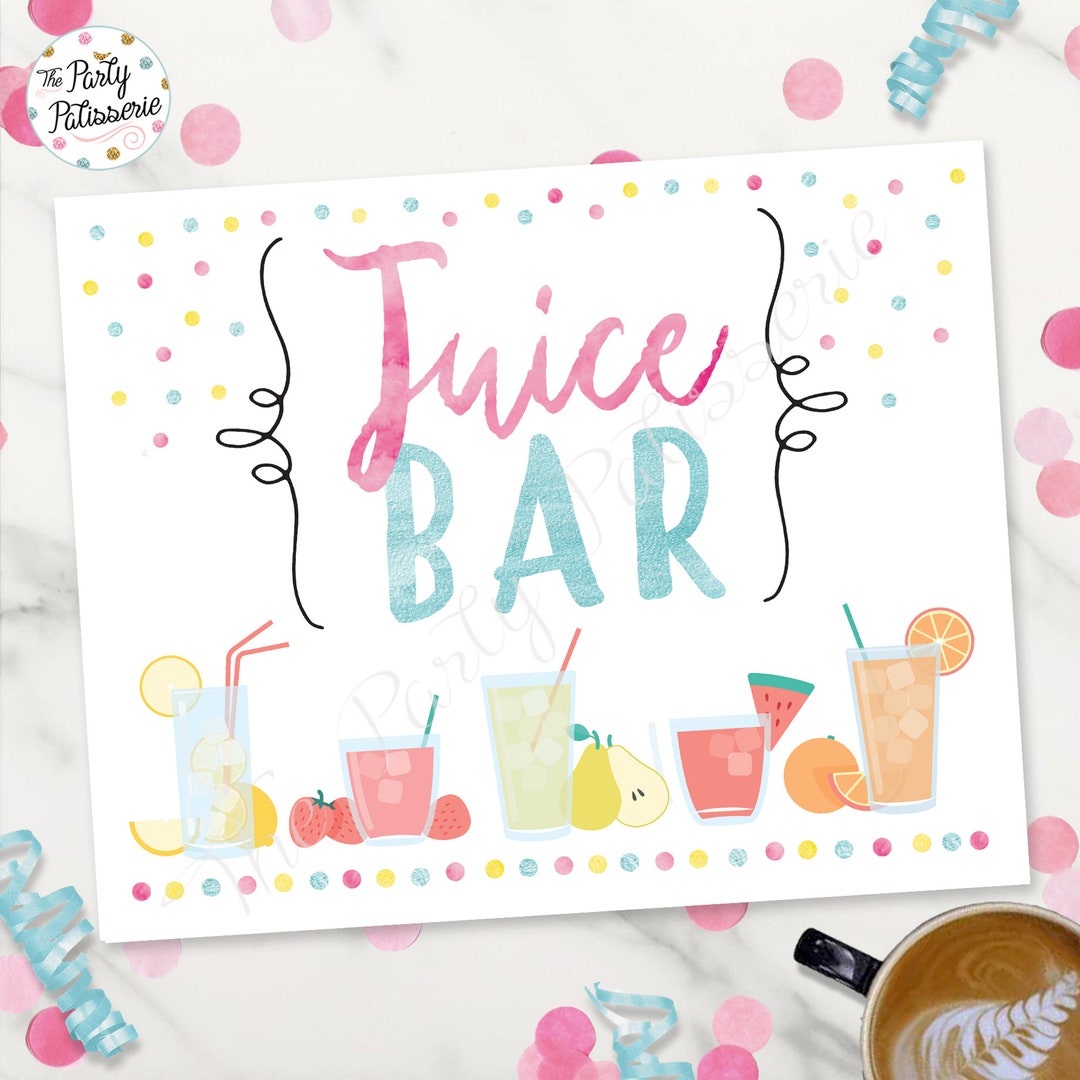 Juice Bar Sign, Pancakes and Pajamas Party, Digital File, Printable ...