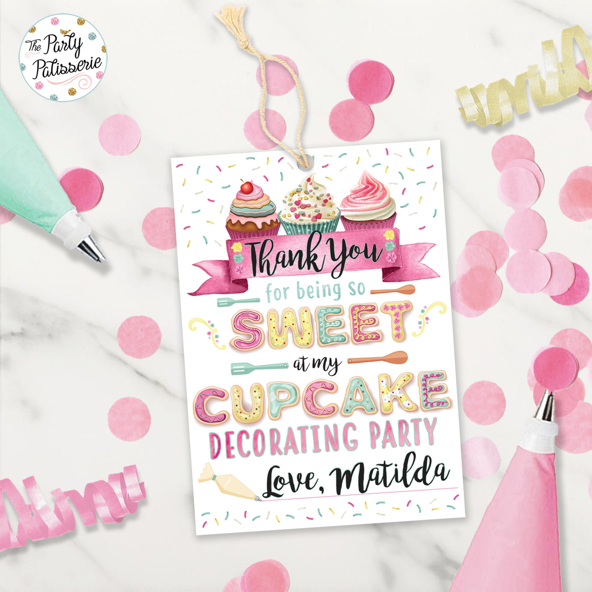 Cupcake Decorating Birthday Favor Tags, Personalized, Digital File ...
