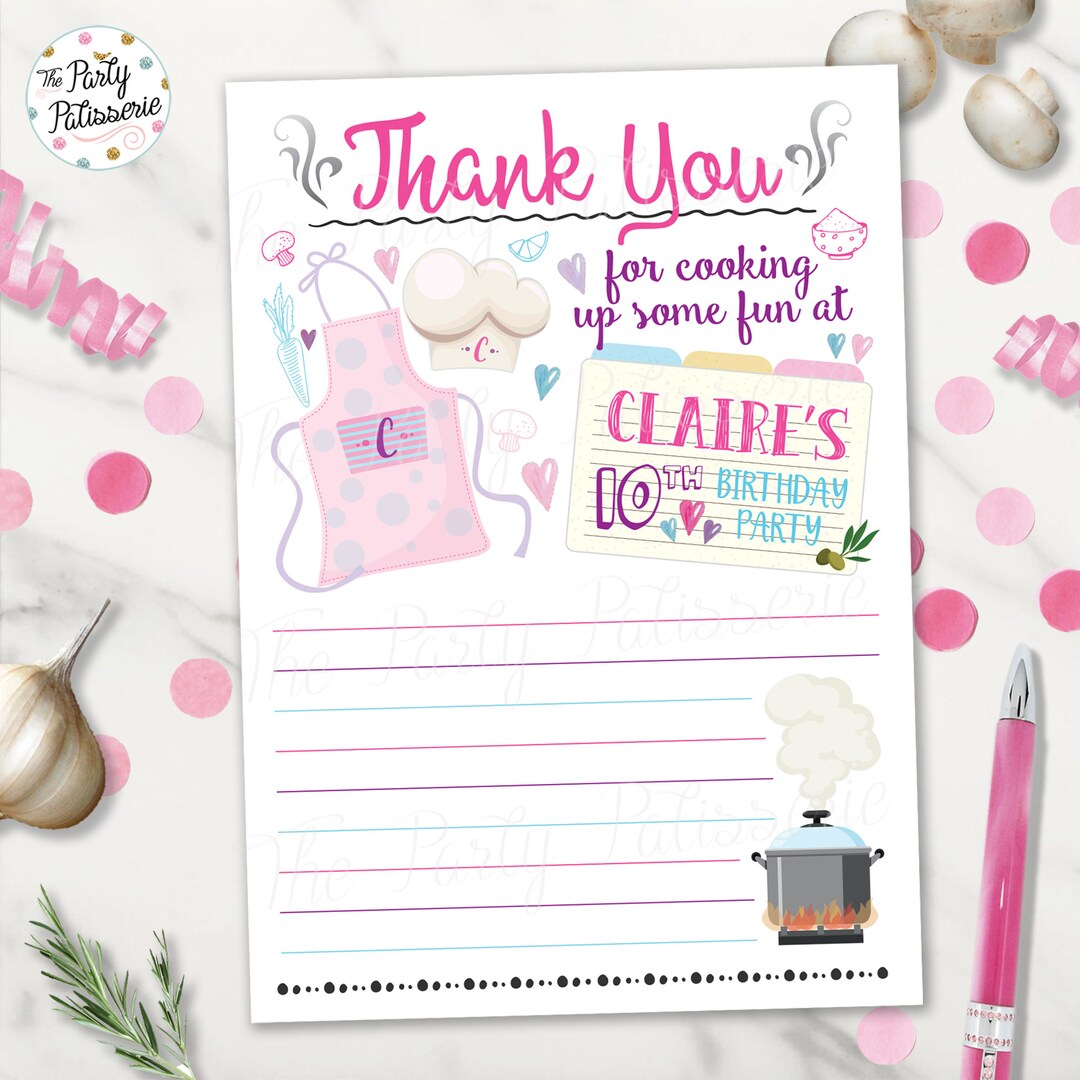 Cooking Party Thank You Note Card 5x7, Cooking Favor Tag, Digital File ...