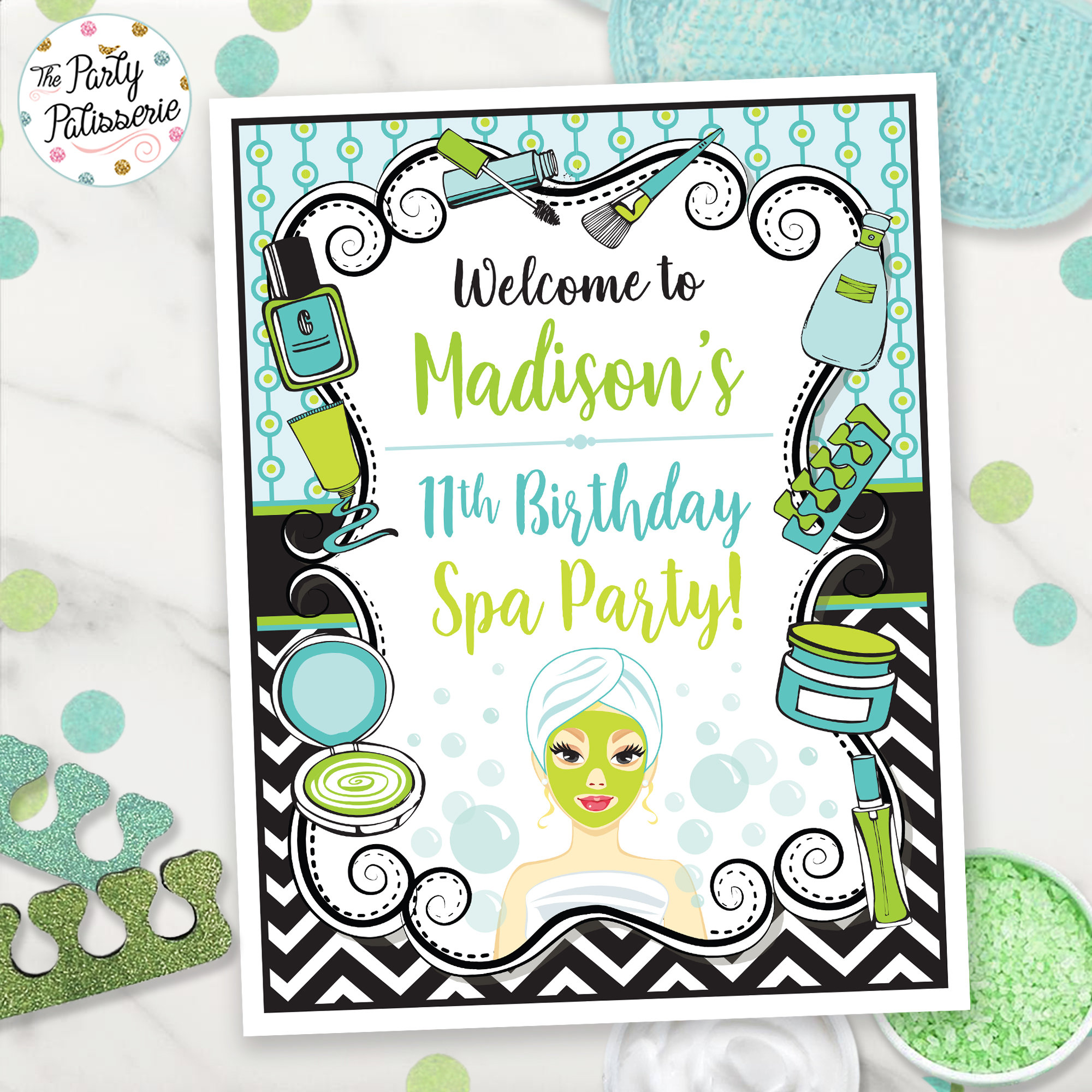 Spa Birthday Party Welcome Sign, Color Options, Digital File, Printable ...