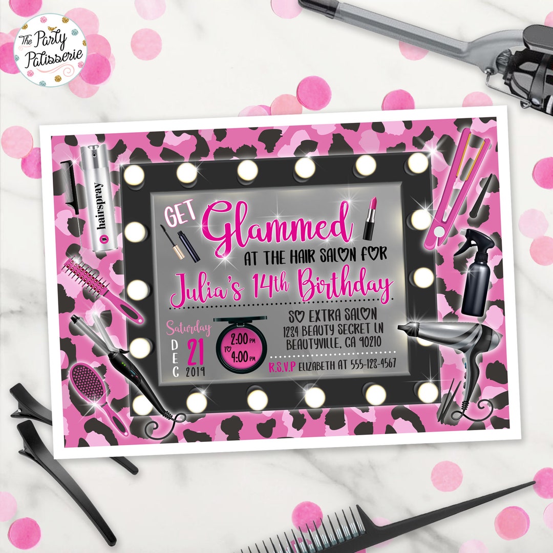 Glam Party Invitation, Hair Salon Birthday, Blowout Party, Pamper Party ...