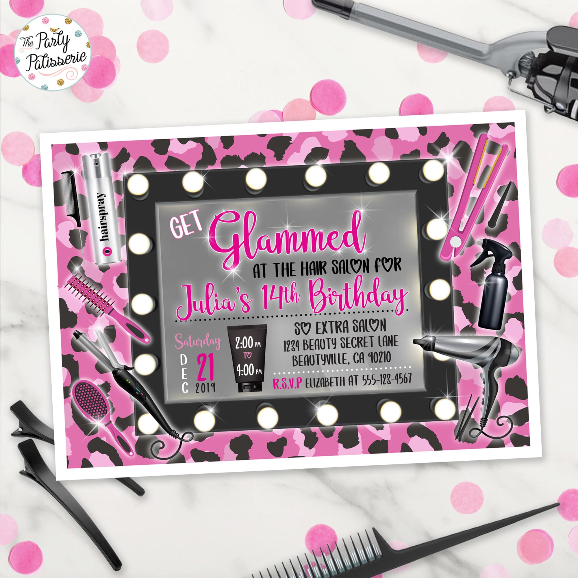 Glam Party Invitation, Hair Salon Birthday, Blowout Party, Pamper Party ...