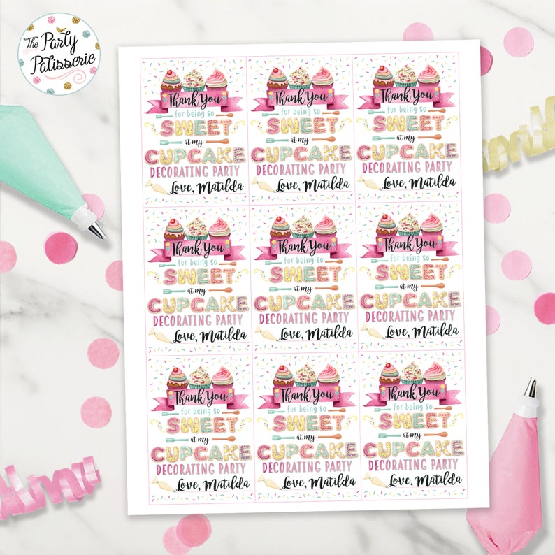 Cupcake Decorating Birthday Favor Tags, Personalized, Digital File ...