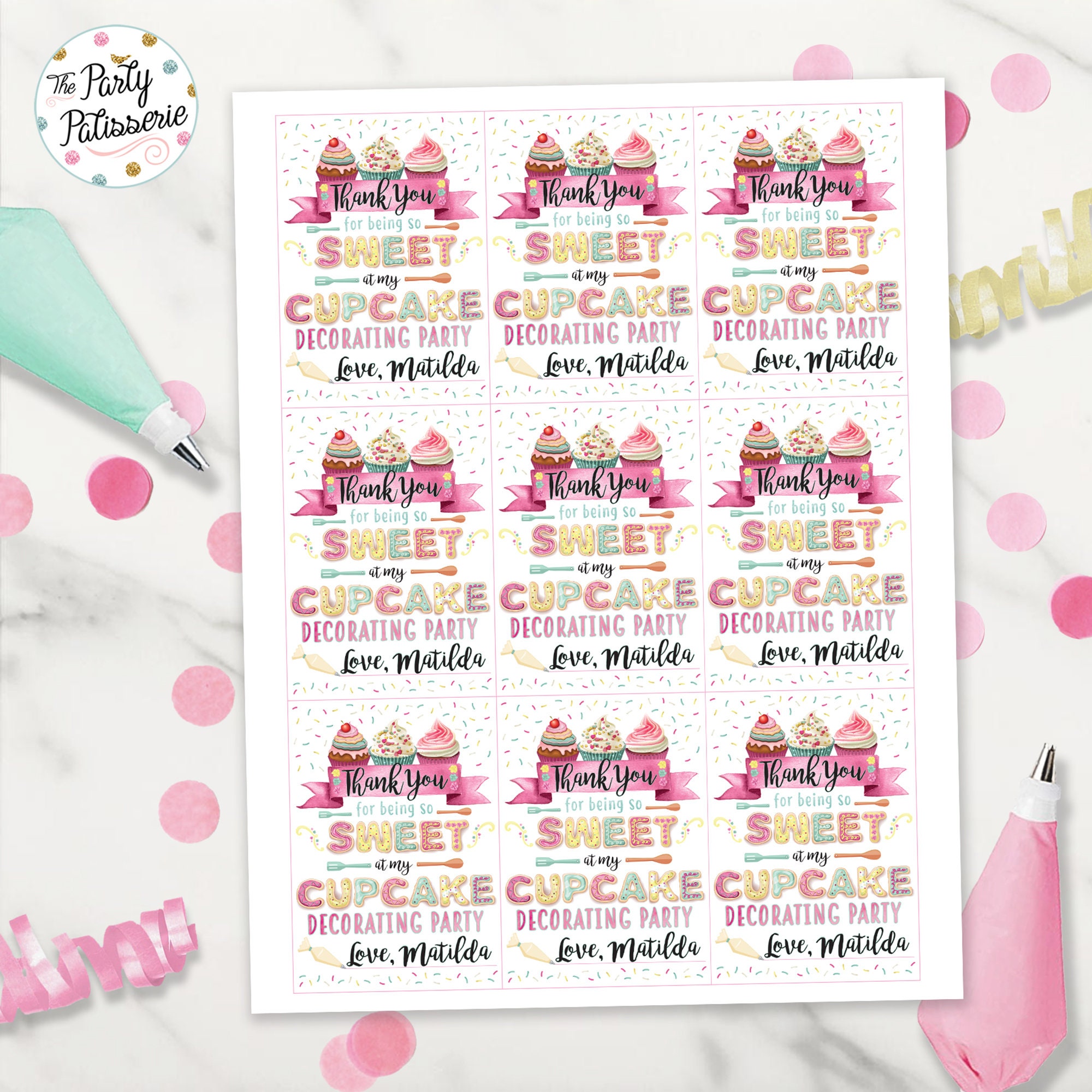 Cupcake Decorating Birthday Favor Tags, Personalized, Digital File ...