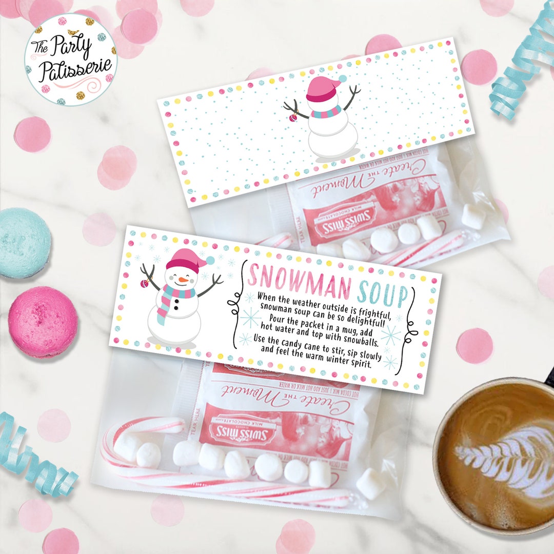 Snowman Soup Label, Digital File, Printable, Custom, Pajama Party ...