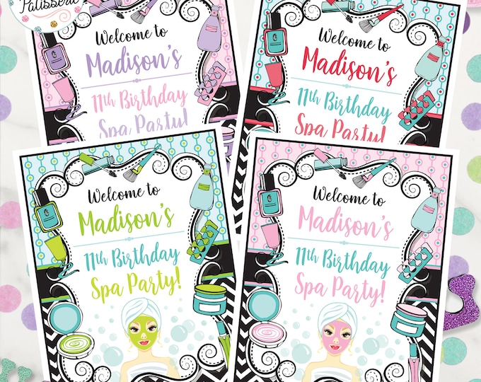 Gold Spa Birthday Party Printable Signs Door Sign Facials Spa Sandals ...