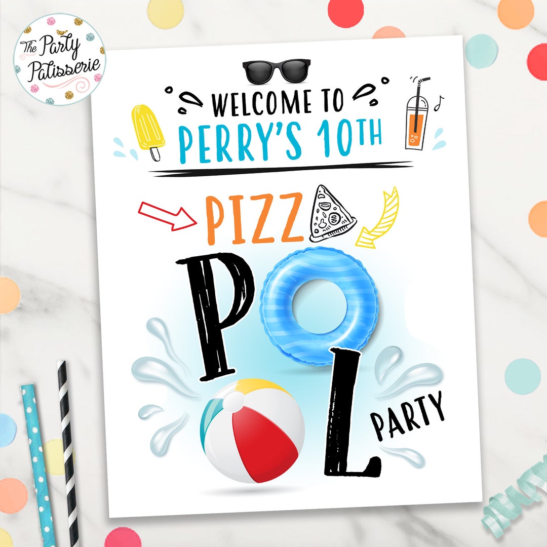 BOY Pizza Pool Party Welcome Sign, Printable, Customized Sign, Pool ...