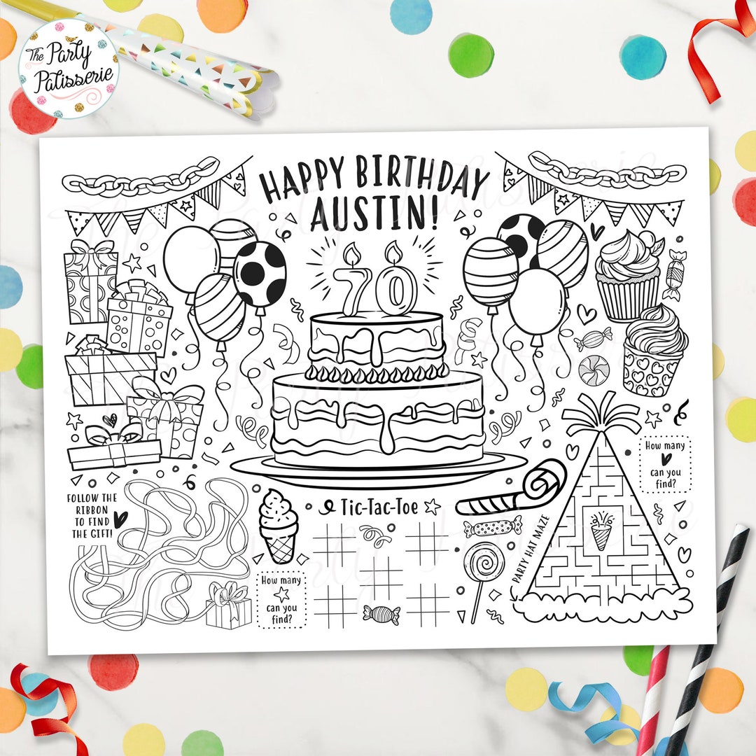 Printable Birthday Coloring Placemat, Personalized, Birthday Party ...