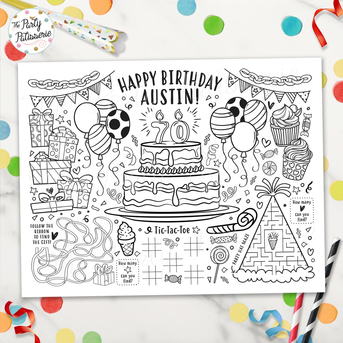 Printable Birthday Coloring Placemat, Personalized, Birthday Party ...