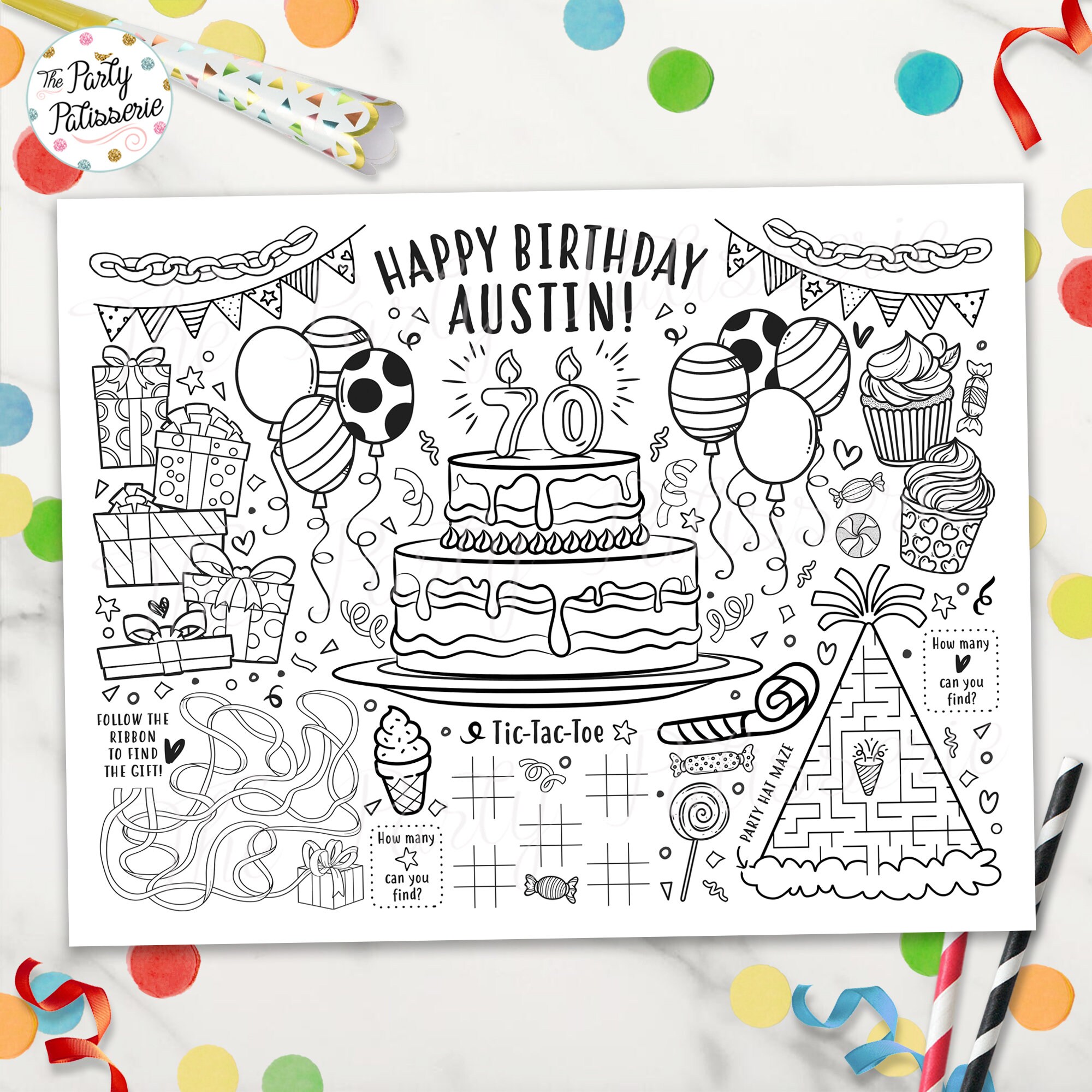 Printable Birthday Coloring Placemat, Personalized, Birthday Party ...