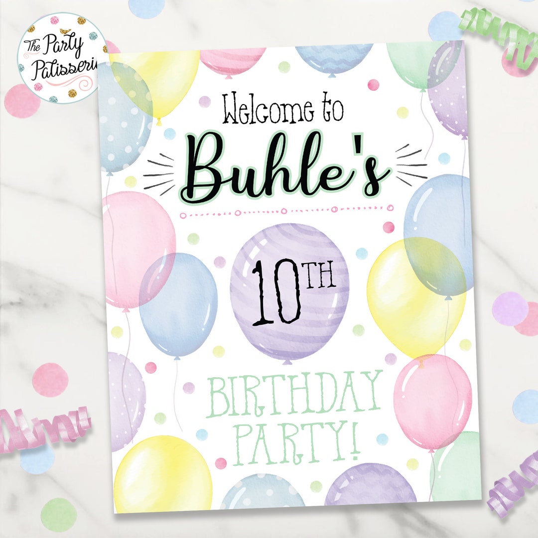 Watercolor Balloons Welcome Sign, Door Sign, Balloon Birthday, Pastel ...