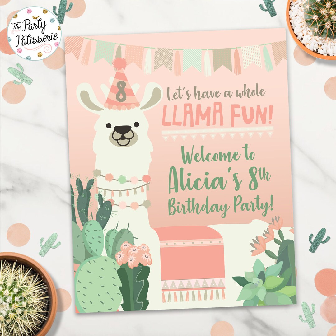 Llama Party Welcome Sign / Customize Name and Age / Digital File ...