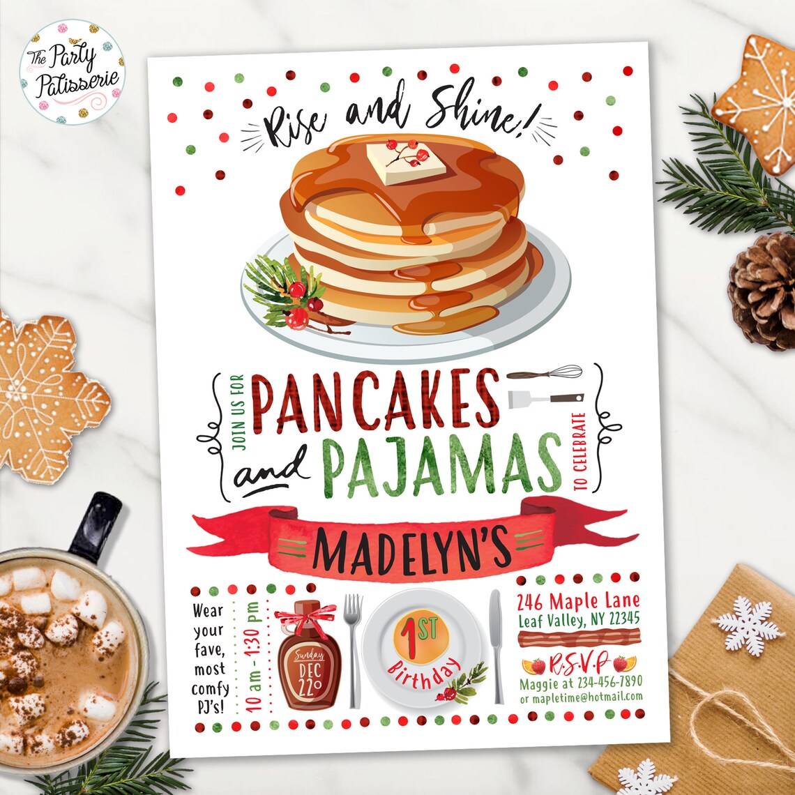 Christmas Pancakes And Pajamas Party Birthday Invitation Etsy