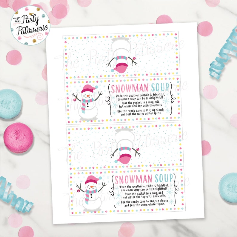 Snowman Soup Label, Digital File, Printable, Custom, Pajama Party ...