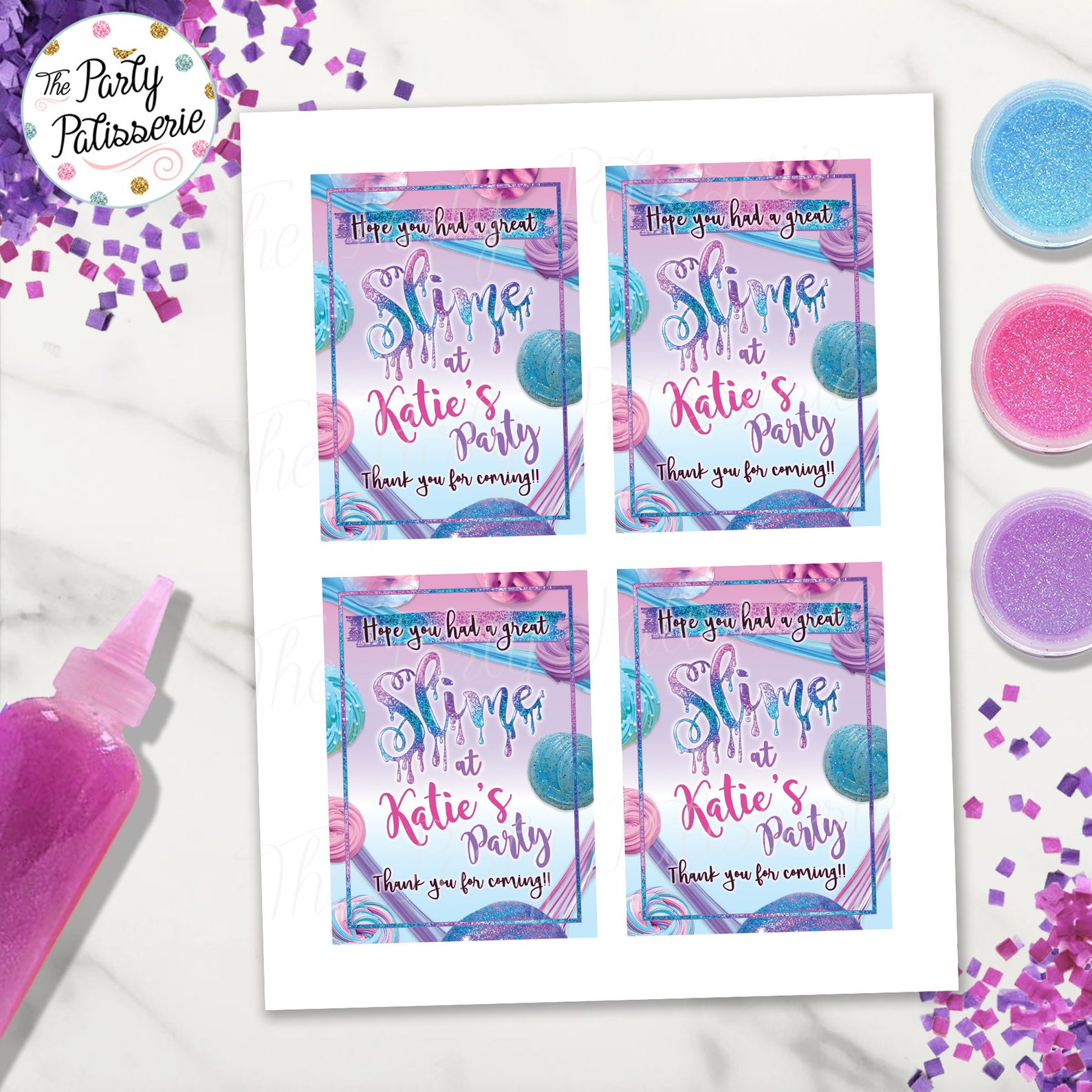 Slime Birthday Thank You Tags Slime Party Digital File | Etsy