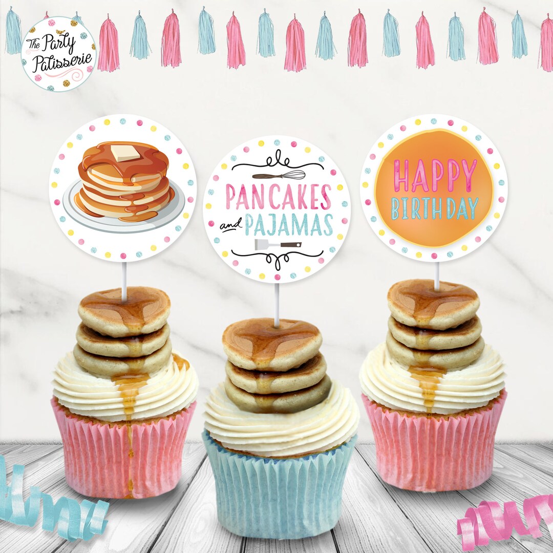 Printable Pancakes and Pajamas Cupcake Circles, Pancake Birthday Party ...