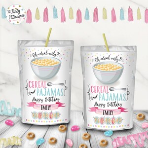 Printable Cereal and Pajamas Juice Pouch Label, Digital File, Custom ...