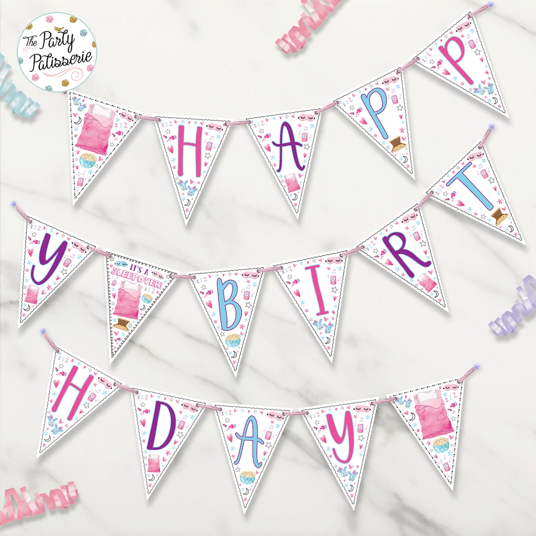 Sleepover Party Banner, Sleep-under, Pennants, Triangles, Digital File ...