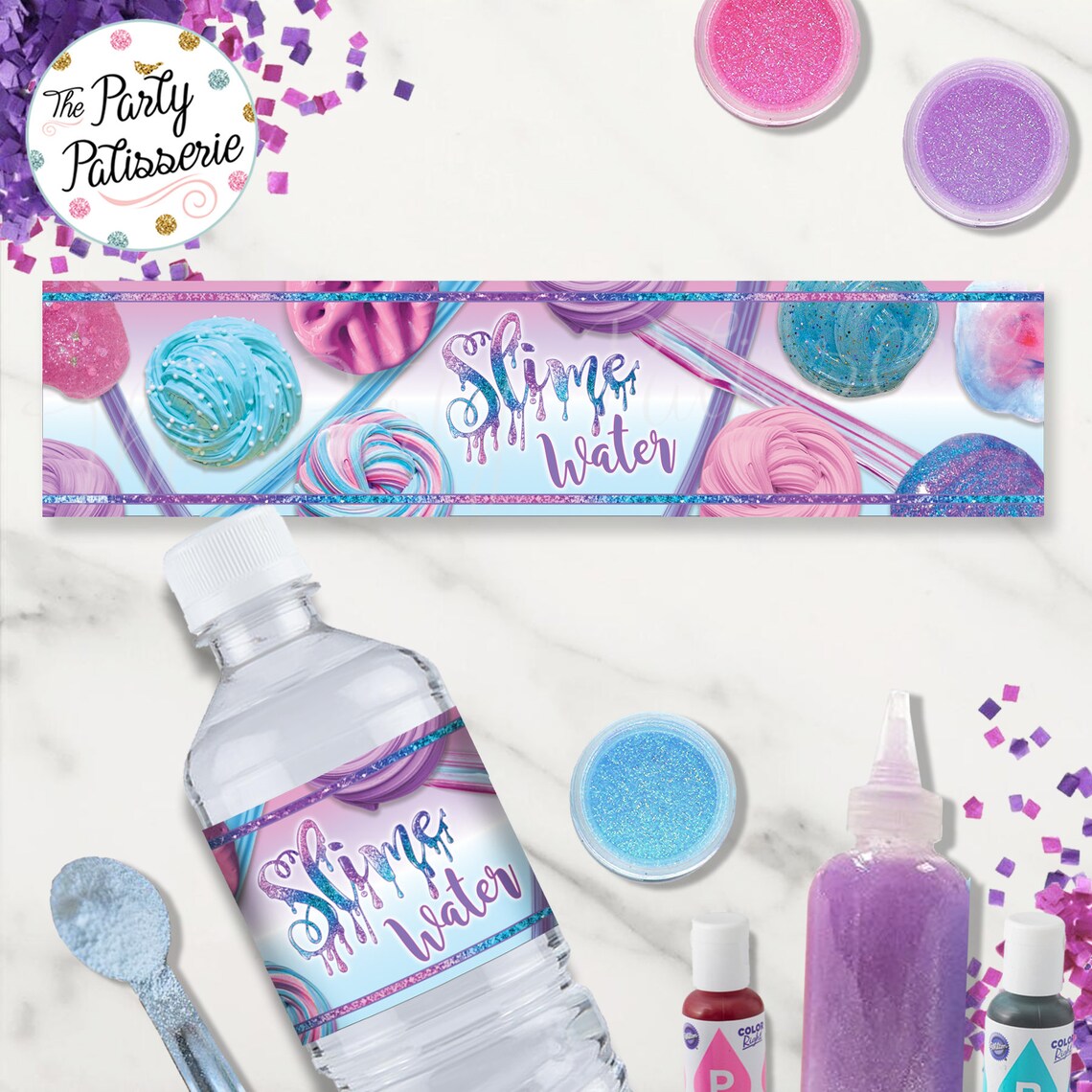 Slime Party Water Bottle Labels, Instant Download, Digital File ...