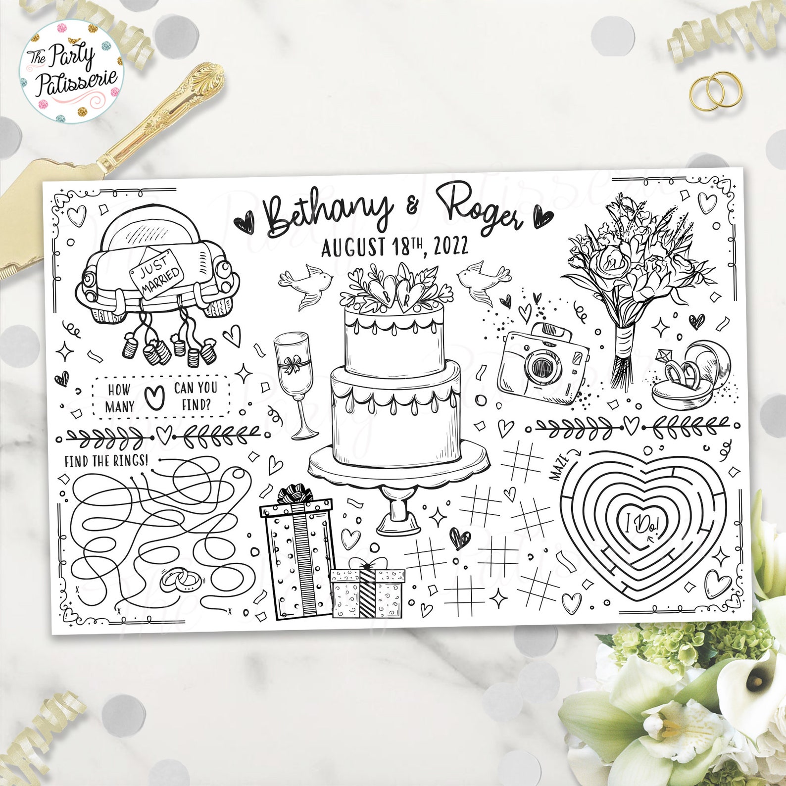 Printable Wedding Coloring Placemat Personalized Digital - Etsy