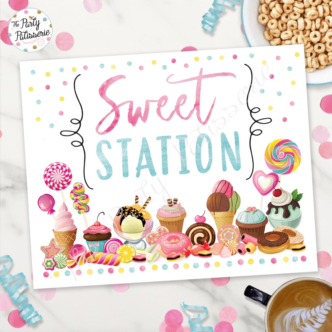 Sweet Station Sign, Treat Sign, Goody Sign, Printable, Pajama Party ...
