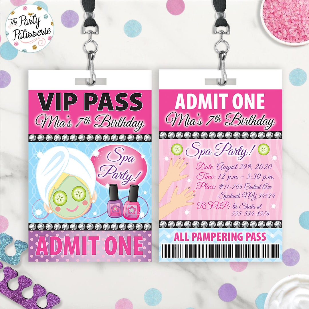 VIP Pass Spa Party Invitation, VIP Lanyard, Printable, Backstage Pass ...