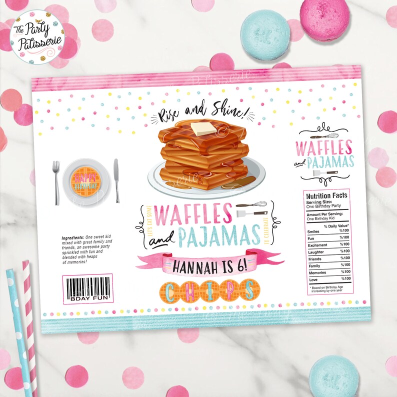 Waffles and Pajamas Printable Chip Bag Chip Label Digital - Etsy
