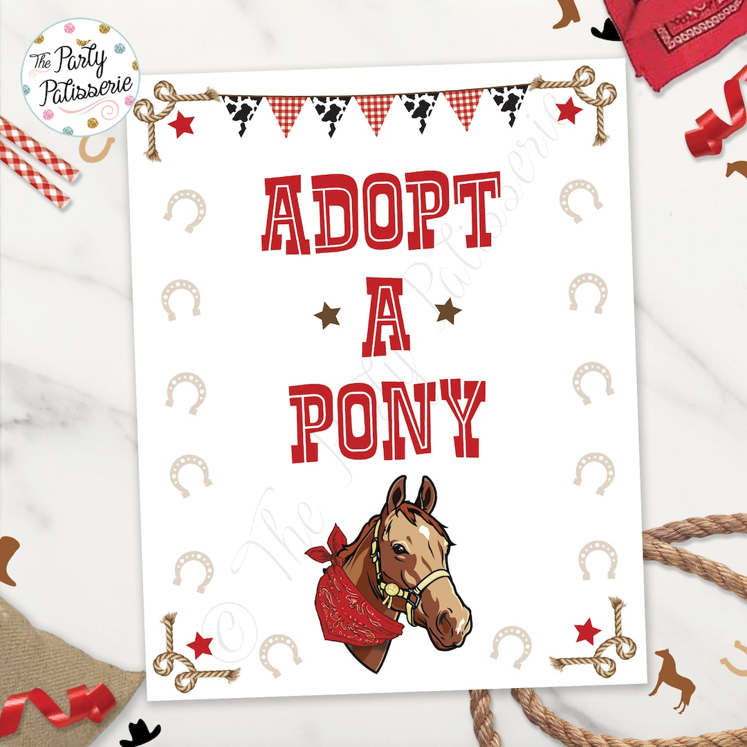 Adopt a Pony Sign, Cowgirl Birthday, Pony Adoption, Digital File ...