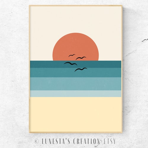 Geometric Sunset Ocean Print Abstract Beach Art Nordic - Etsy
