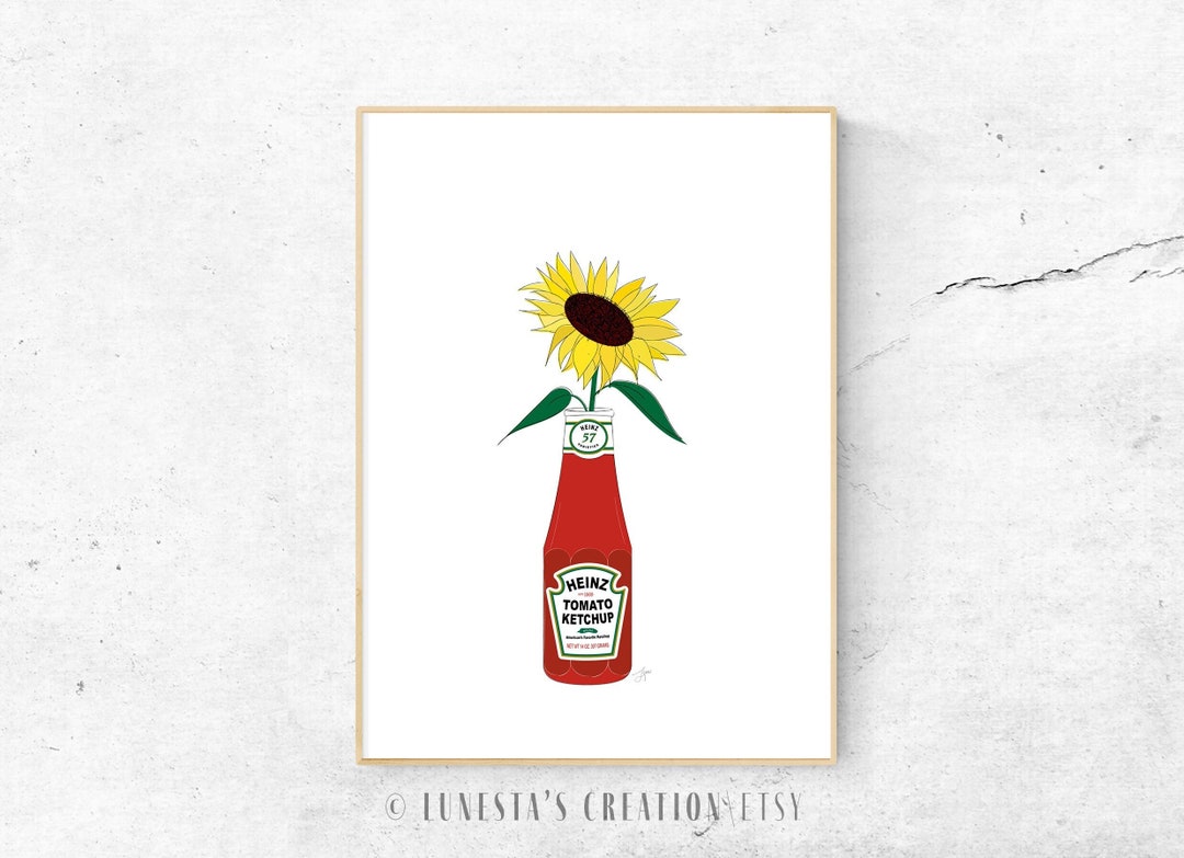 Ketchup Wall Art; Retro Condiment Wall Decor; Sunflower Printable Art ...